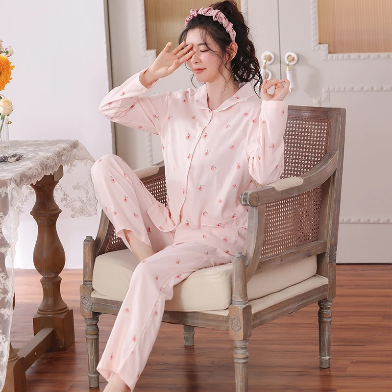 Home Clothes For Young Female Autumn Casual Fruit Print Pajamas Sets ...