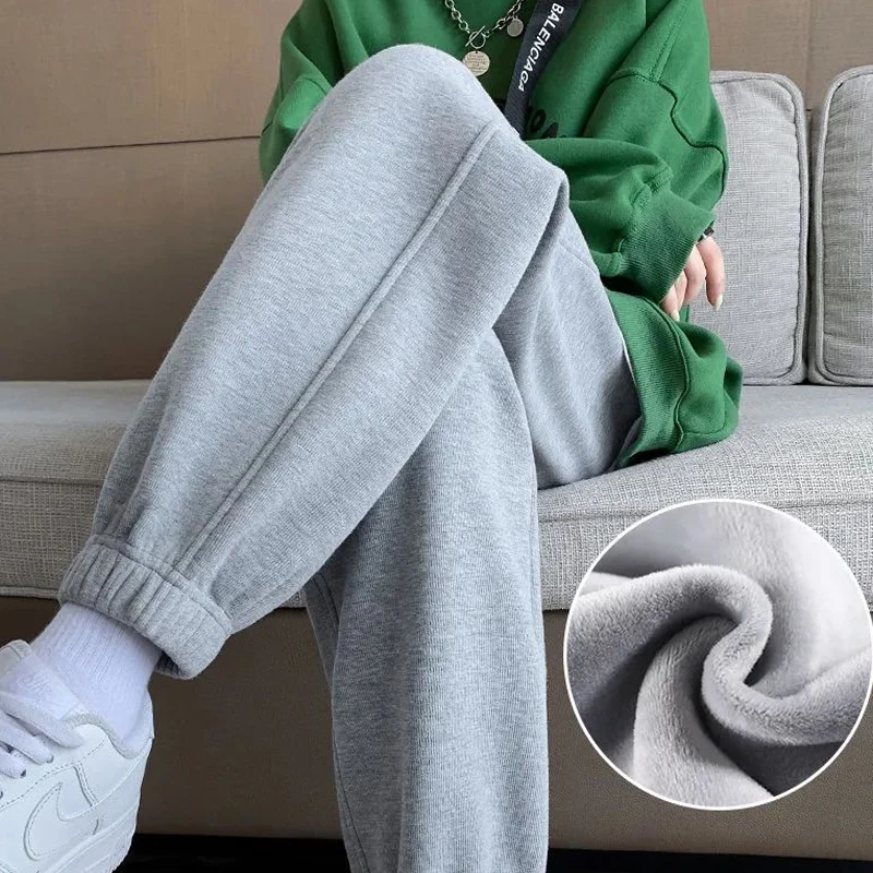 Autumn-and-Winter-Women-s-Velvet-Sweatpants-Thickened-Gray-Sweatpants ...