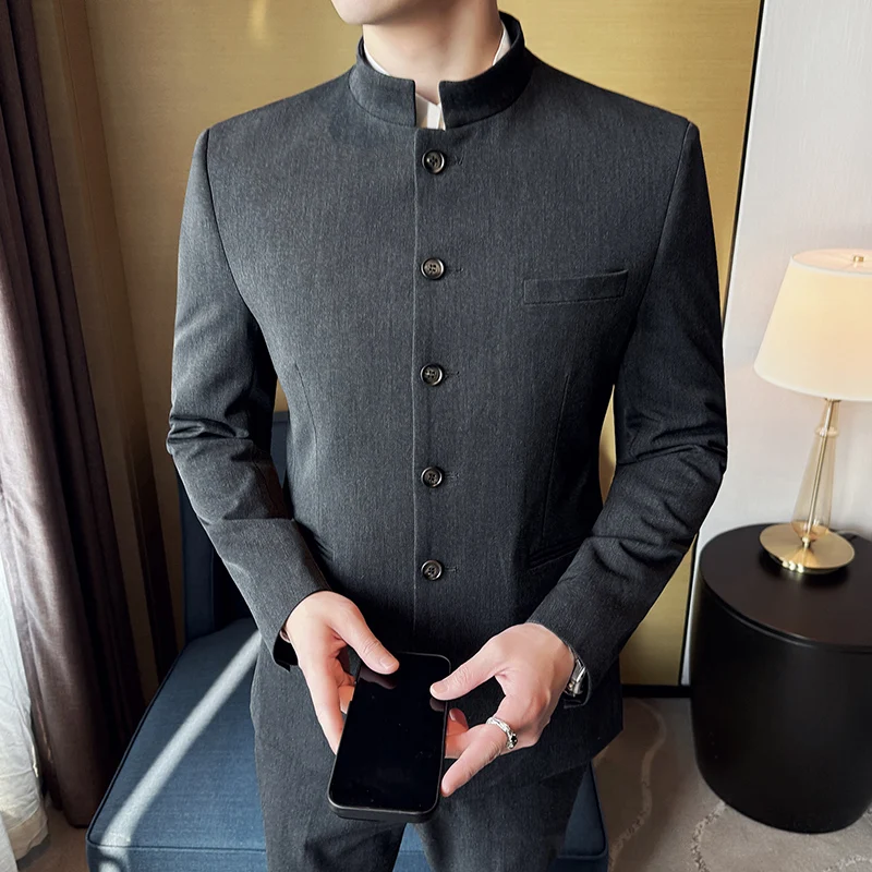 Chinese Style Stand Collar Suit 2-piece Set Men's Elegant Zhongshan ...
