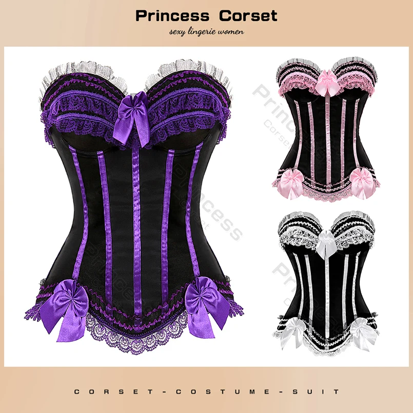 Victorian-Corset-Top-Plus-Size-Pink-Striped-Corset-with-Zipper-Princess ...