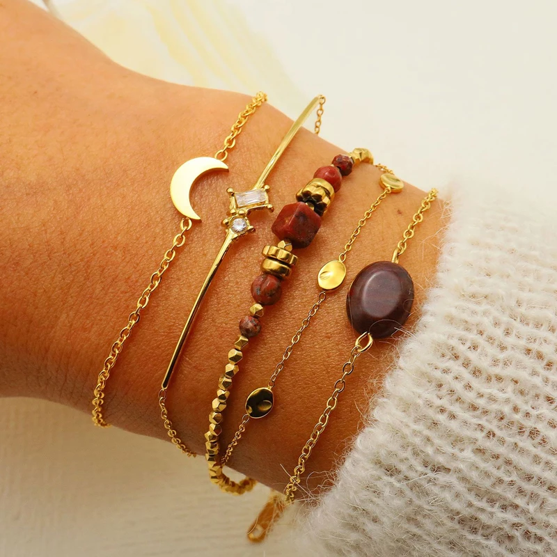 ANEEBAYH-Bohemian-Stainless-Steel-Brown-Natural-Stone-Charm-Bracelets ...