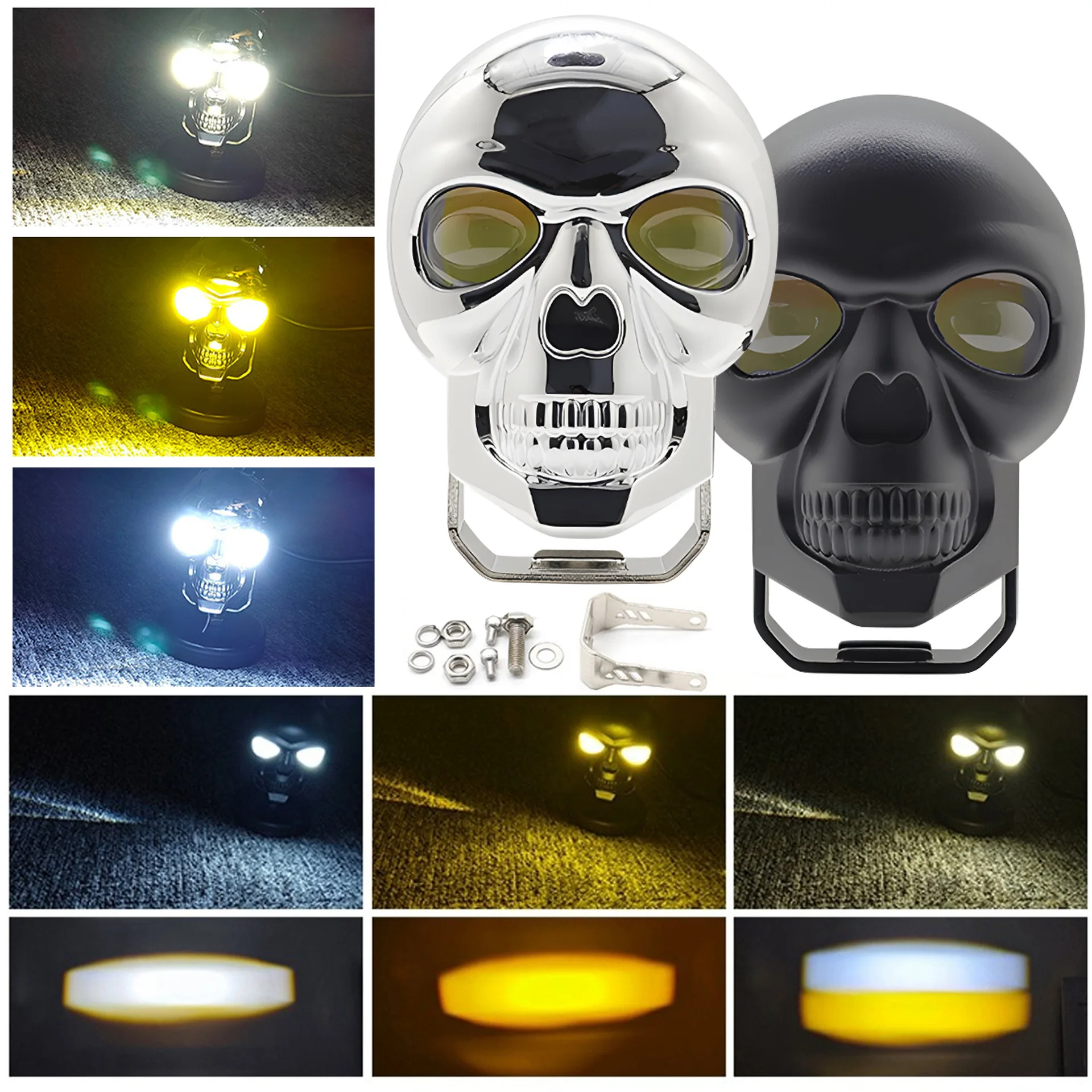 Motorcycle-Led-Light-Skull-Shape-Waterproof-Lamp-Headlight-Fog-Lamps ...