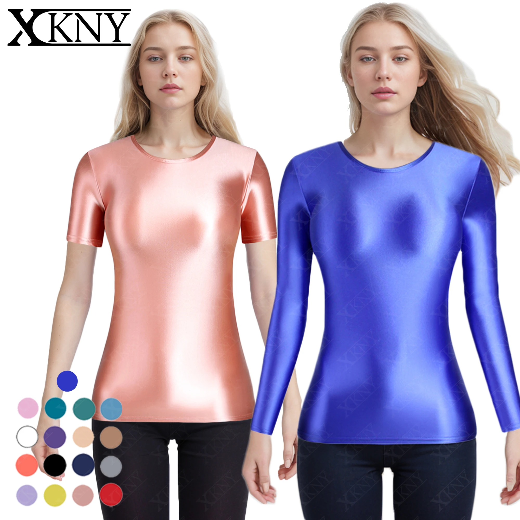 XCKNY-Satin-Glossy-Short-and-long-Sleeve-Sports-Shirt-Tight-Smooth-Top ...