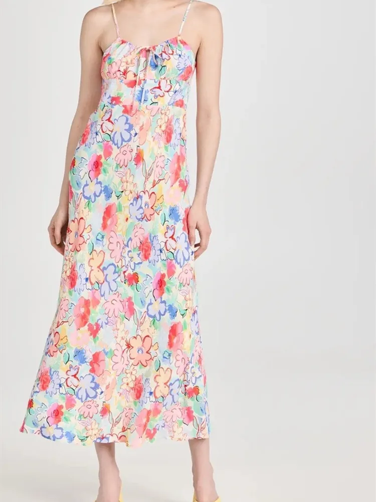 Women-Colorful-Floral-Crayon-Paint-Sling-Robe-100-Viscose-Drawstring ...