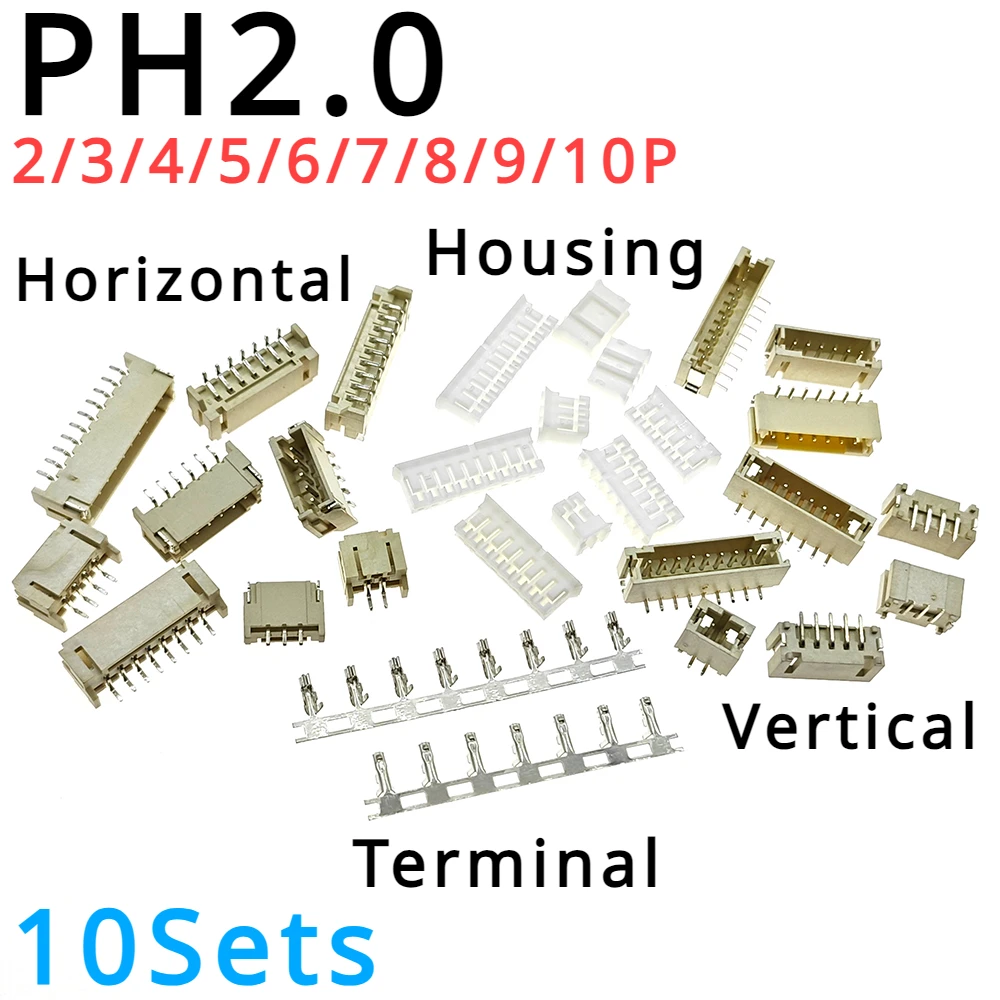 10Sets-PH2-0-Connector-2-0mm-Vertical-Horizontal-SMD-Pin-Header-2-3-4-5 ...