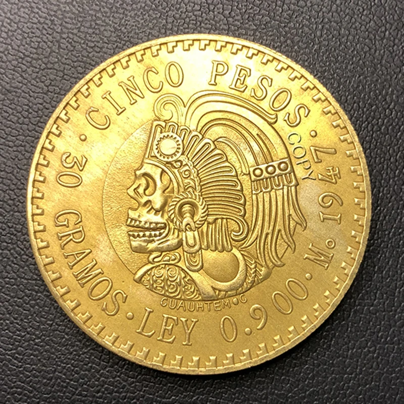 1947-Skull-Chief-Mexican-5-Pesos-Golden-Replica-Commemorative-Coin ...