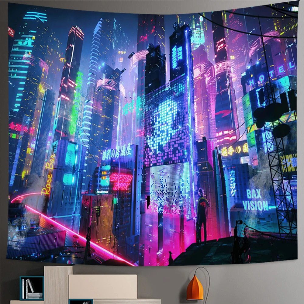 Cyberpunk-Tapestry-Psychedelic-Fantasy-Future-City-Cyberspace-Hanging ...