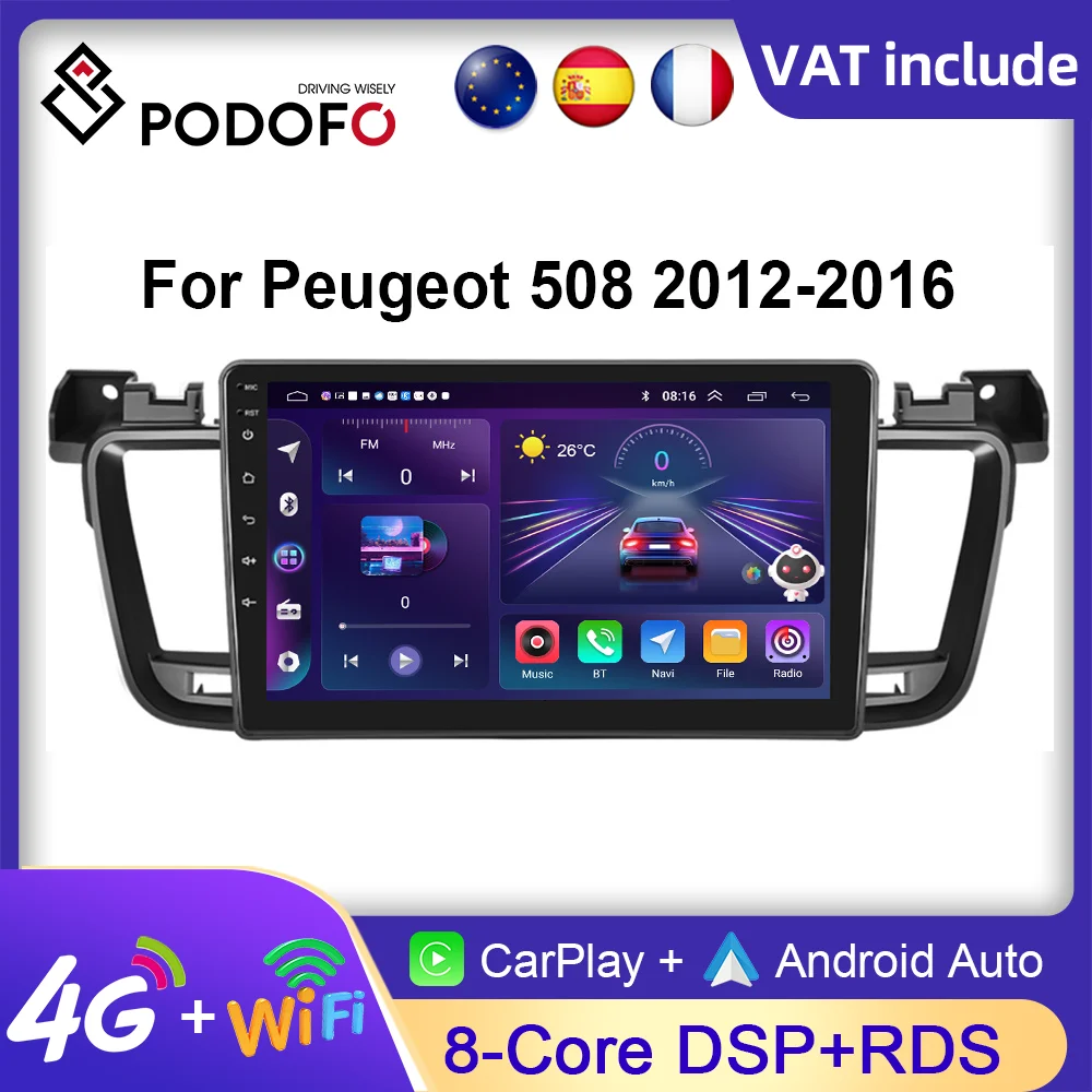 Podofo autorradio 2Din Android Carplay para Peugeot 508 2012 2016 Auto ...