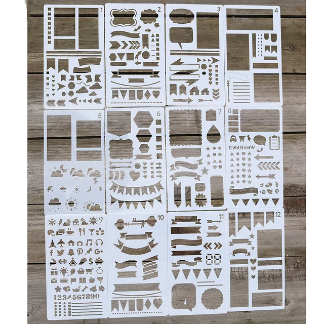 12/20Pcs Bullet Journal Plastic Hollow Stencil Journal Notebook Planner ...