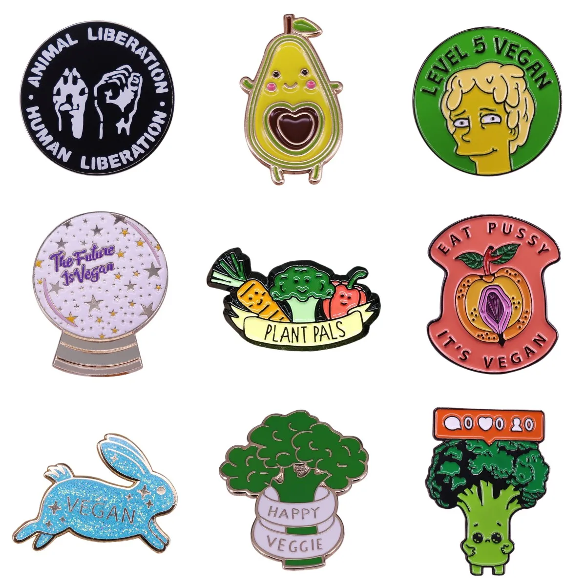 Hard-Enamel-Pins-Vegetarianism-Broccoli-Avocado-Pussy-Vegetables-Rabbit ...