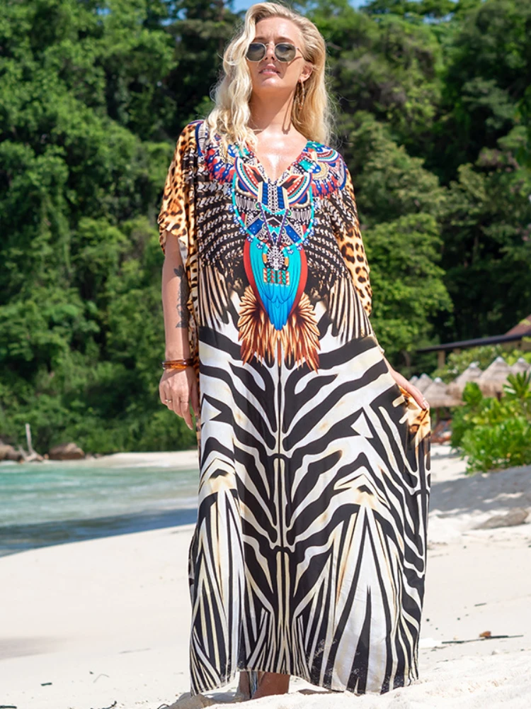 Kaftans-untuk-Wanita-Baru-2022-Gaun-Pantai-Bohemian-Cetak-Jubah-Maxi ...