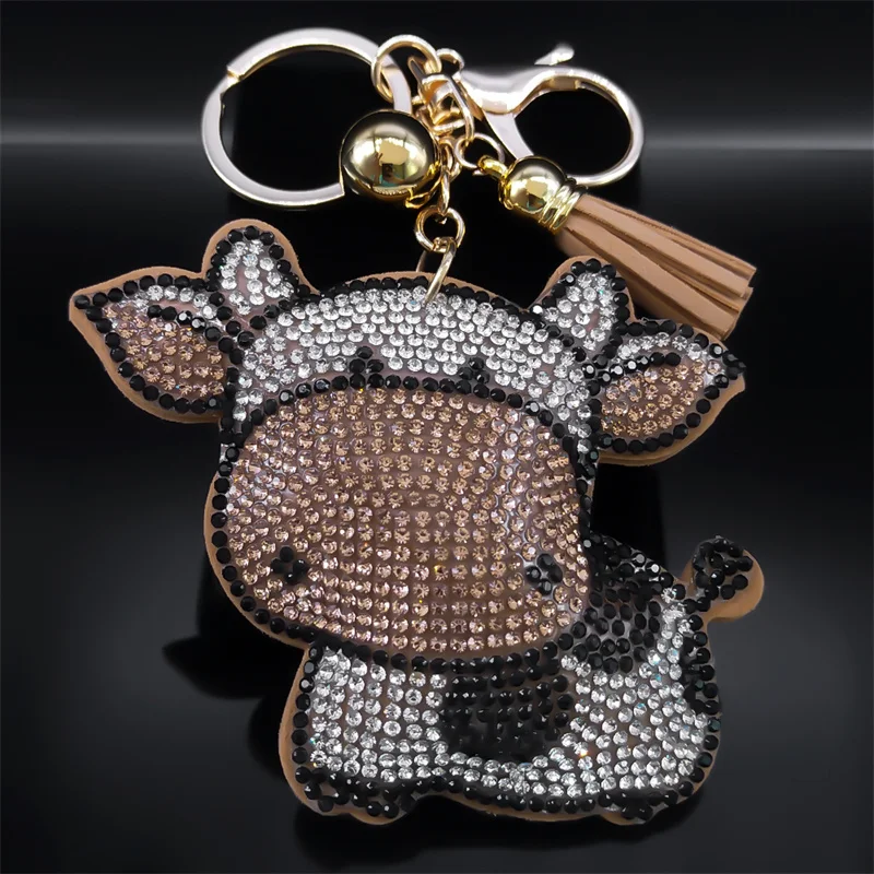 Cute Cow Keychains for Women Men Rhinestone Gold Color Metal Keyring ...