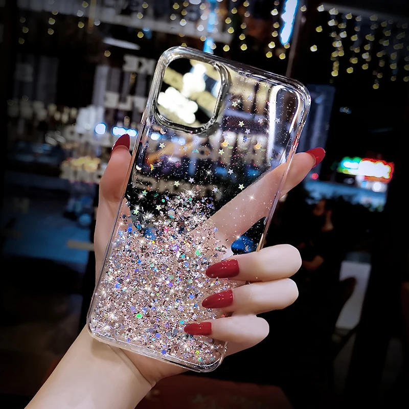 Luxury Transparent glitter Bling shiny Clear Soft Silicone Case For ...