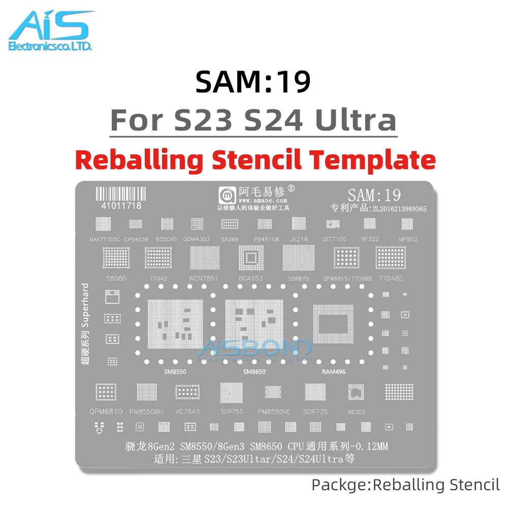 Sam19 sm8550 sm8650 bga estêncil reballing para samsung s23 s24 ultra ...