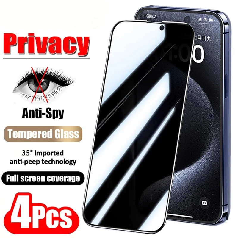 Anti Spy Tempered Glass For iPhone 16 15 14 13 Pro Max 11 12 14 Plus ...