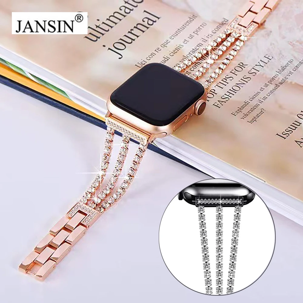 Shiny-Diamond-Strap-For-Apple-Watch-Band-9-8-7-Metal-Belt-Women-Jewelry ...