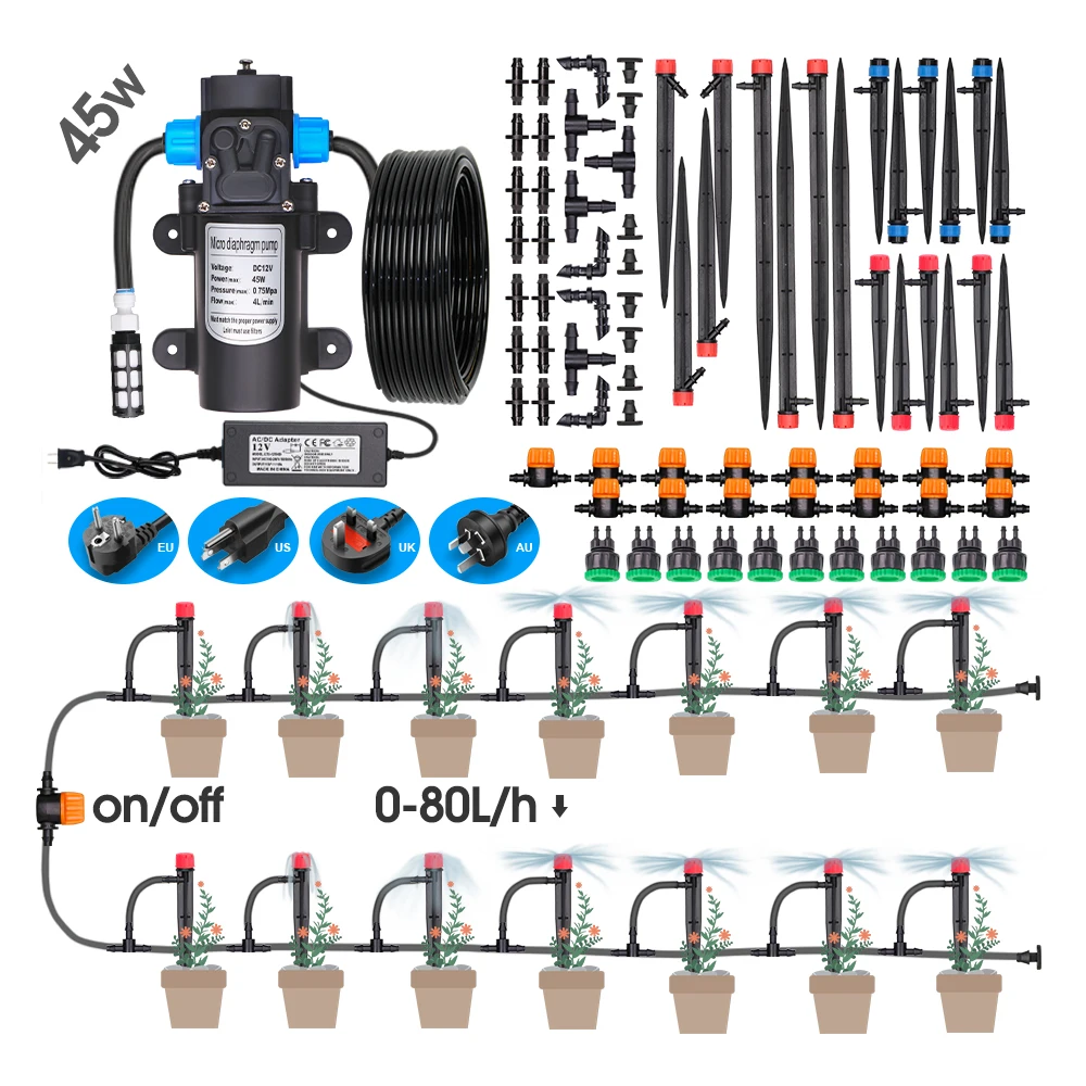 45W Self priming Pump Watering System Automatic Irrigation Sprinkler ...