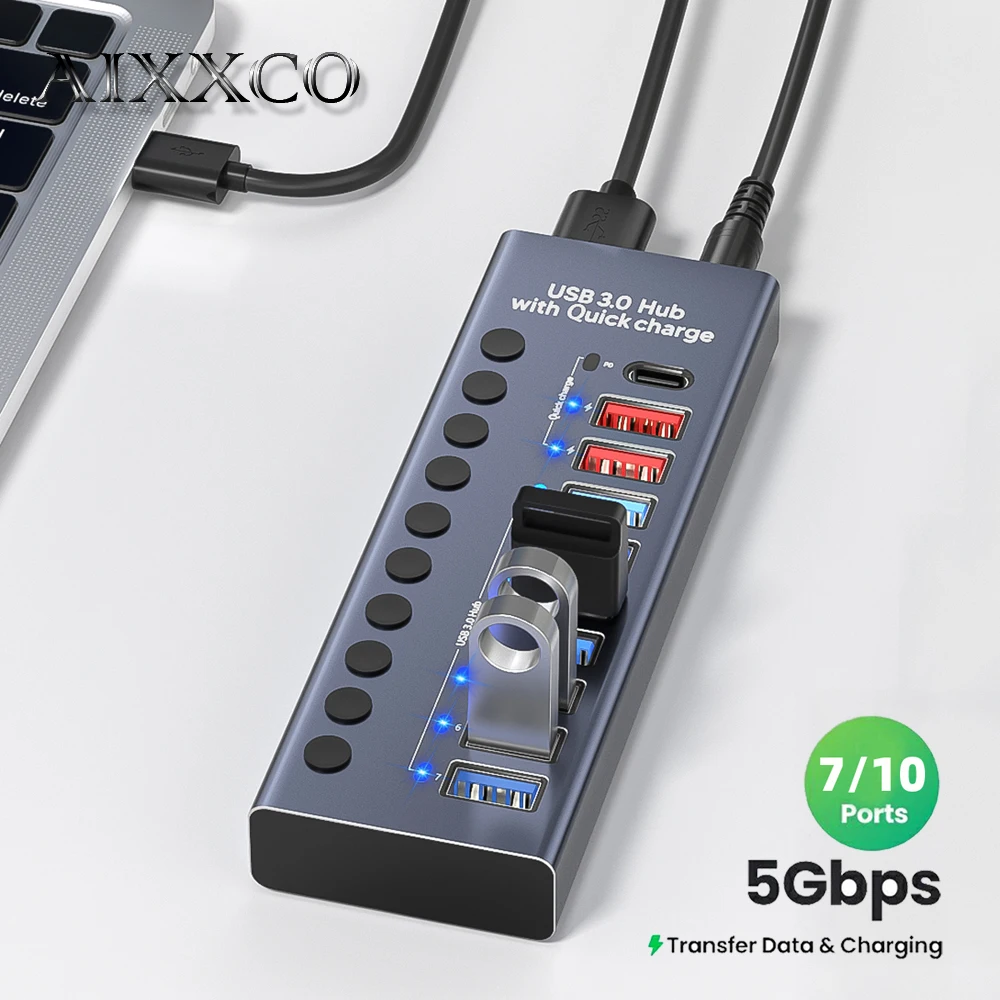 AIXXCO USB 3.0 Hub Splitter Socket with Multi USB PD charging Port Slot ...