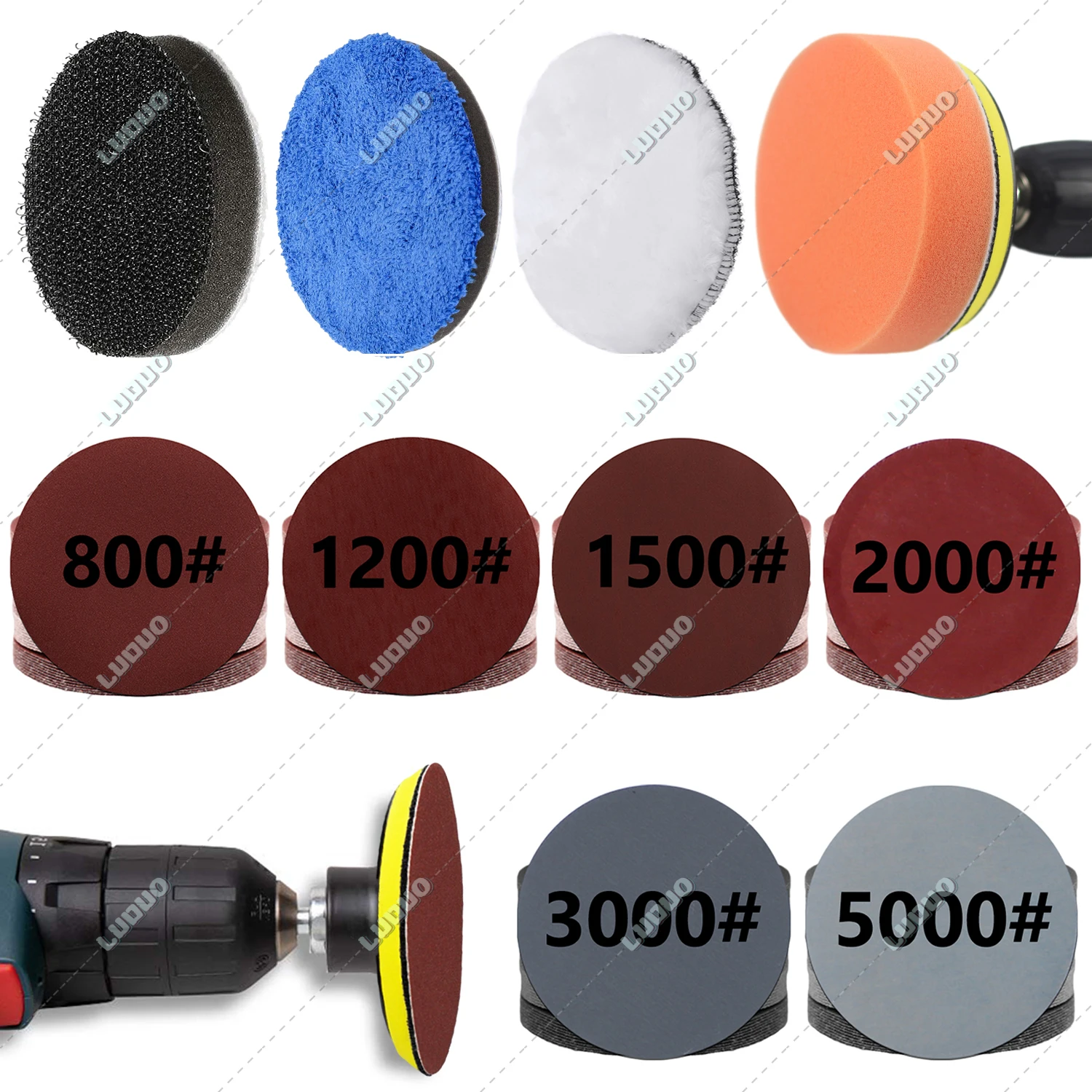 Car-Polishing-Buffing-Sponge-Foam-Wool-Pads-Sandpaper-Kit-For-Waxing ...