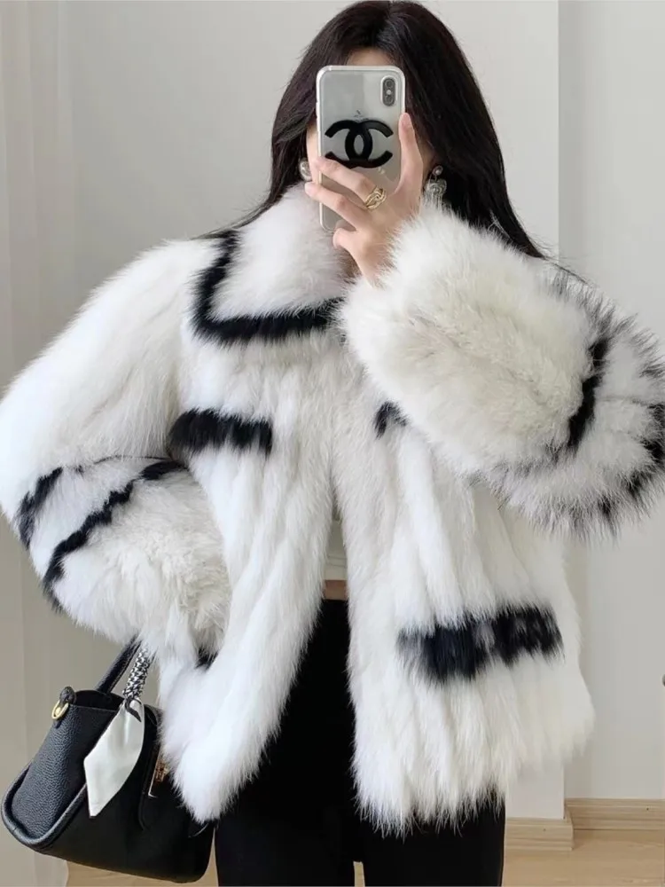 2022 Real Fox Fur Coat Sweet Strip Sewed Toghter Coat Women Real Fur ...