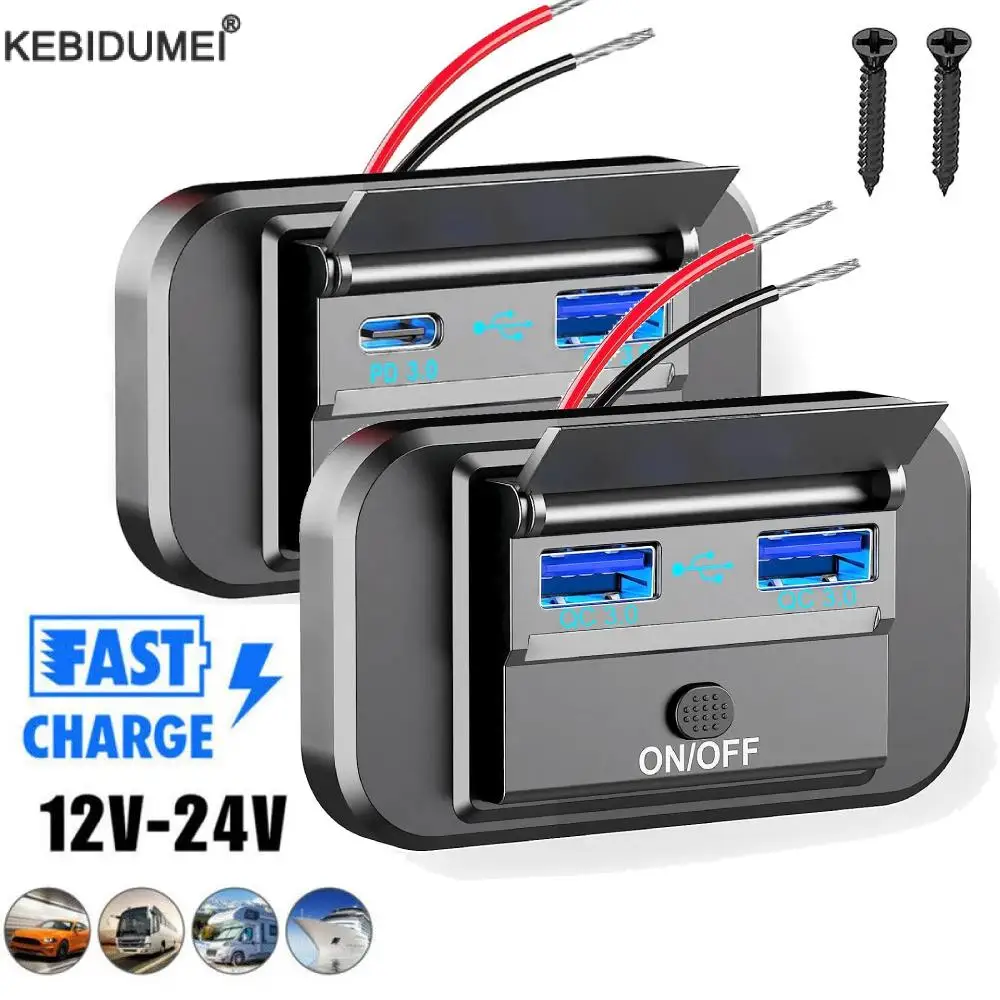 Quick-Charge-PD-Type-C-Dual-USB-Ports-Car-Bus-Charger-Socket-Adapter ...