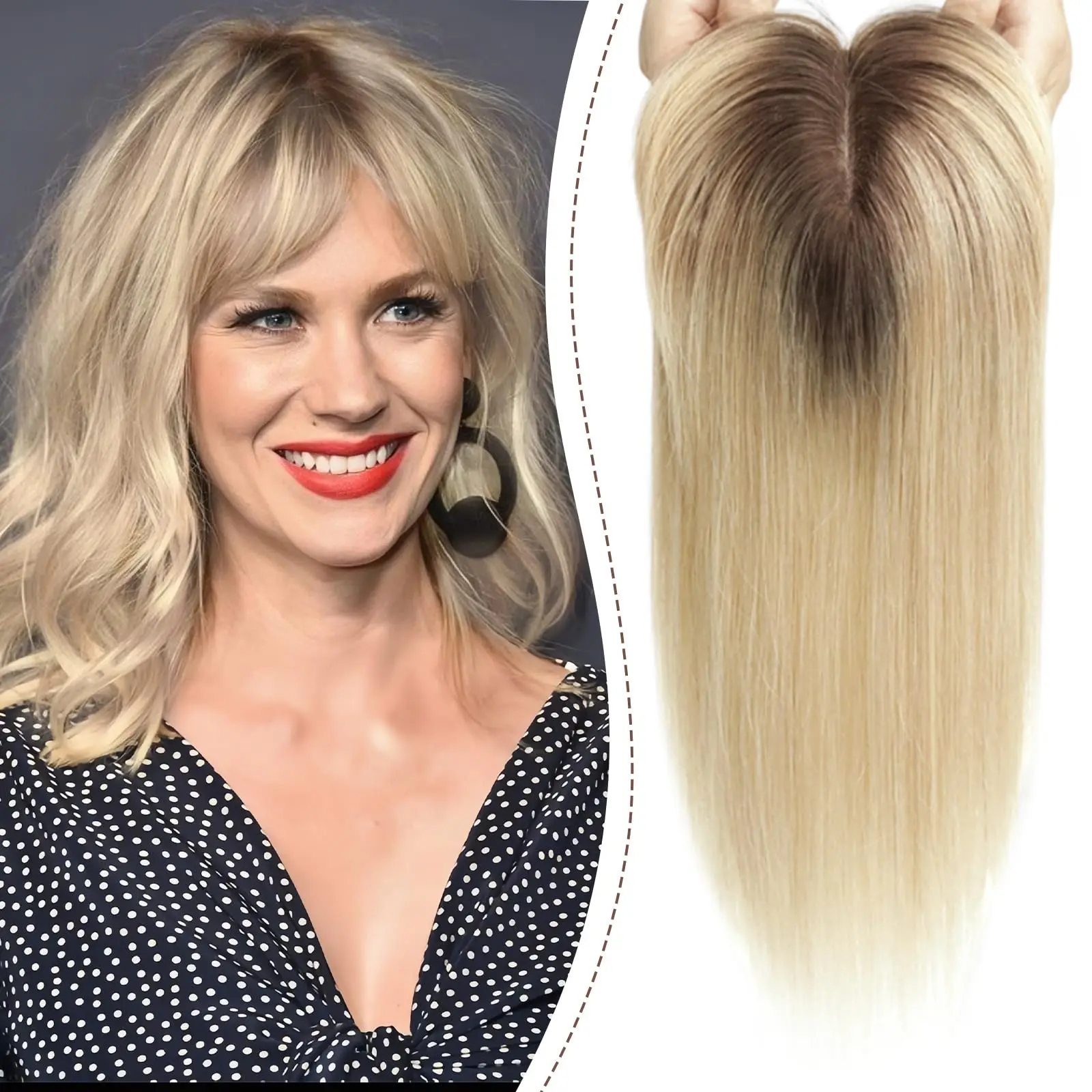 Ombre-Brown-Blonde-100-Remy-Human-Hair-Toppers-Wigs-with-Bangs-Silk ...