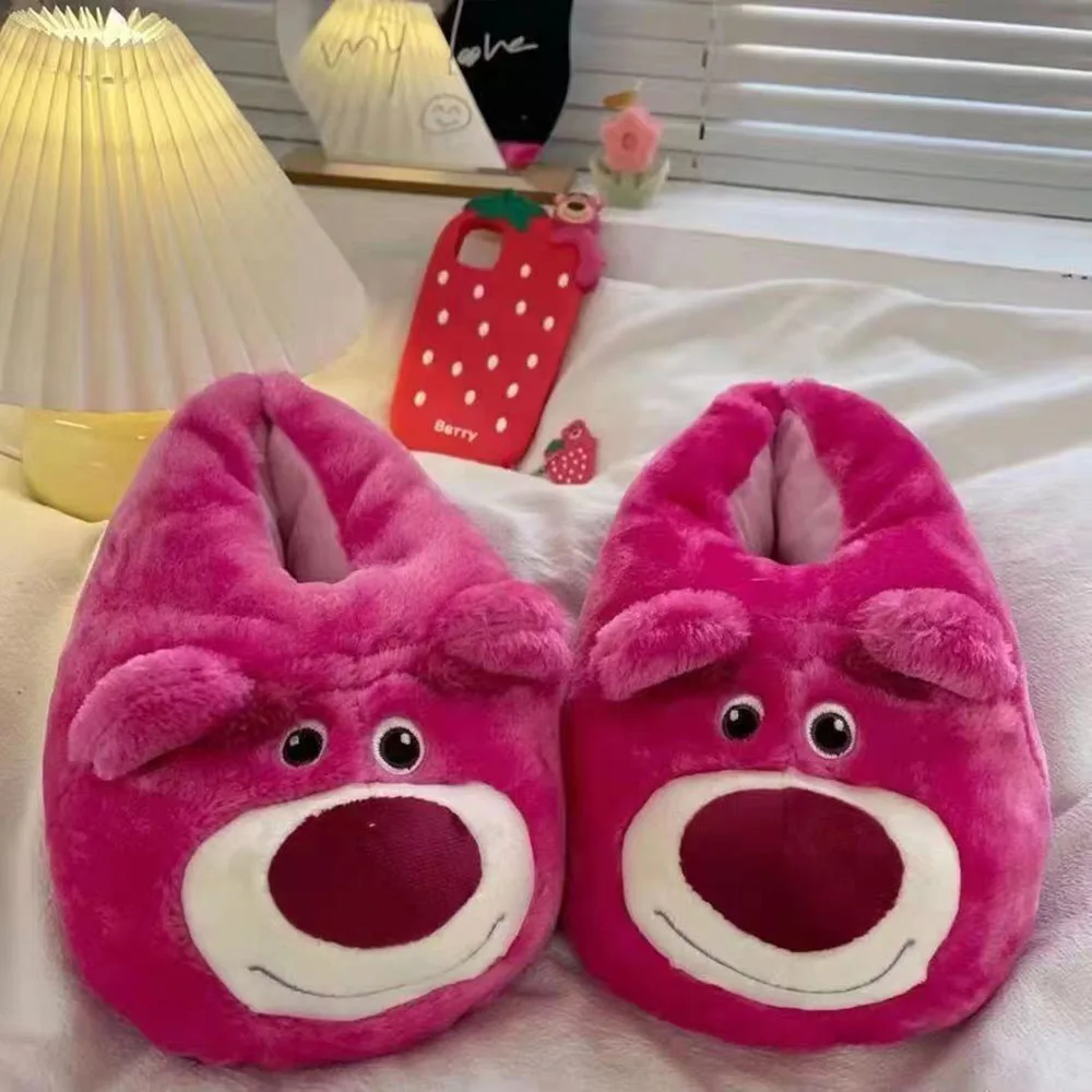 Disney Kawaii Lotso Strawberry Bear Flat Shoes Cotton Slippers Women ...