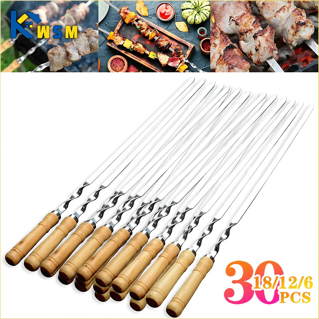 30PCS-Wood-BBQ-Fork-Stainless-steel-Outdoors-Grill-Needle-55cm-Barbecue ...