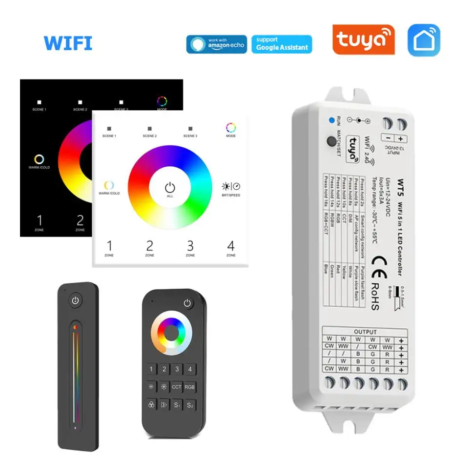 WT5-DC12-24VTuya-WIFI-5-in-1-Smart-Led-Controller-RGBCCT-RGBW-RGB-CCT ...