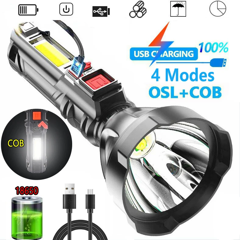 Led Flashlight Lamp Spotlight Tactical Light 18650 Torch Camping Lamp ...