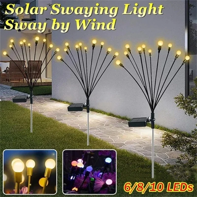 Solar LED Light Outdoor Waterproof Garden Swaying Light Firefly Garden ...