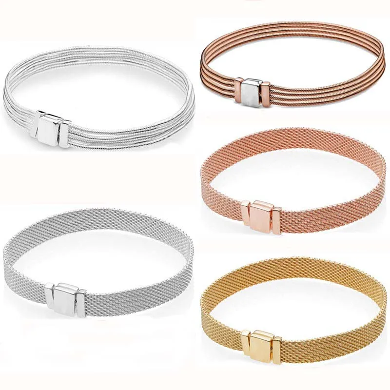 PANDORA-925-Silver-Mesh-Clip-Reflection-Bracelet-Breloque-Fits-Women ...