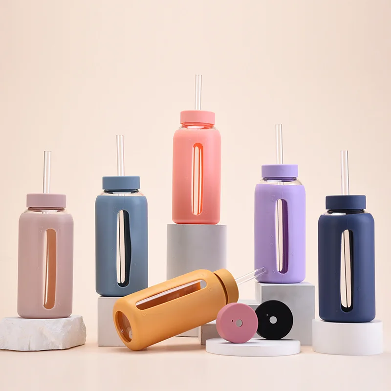 800ml Large Capacity Single-layer Glass Cup with Silicone Sleeve,Time ...