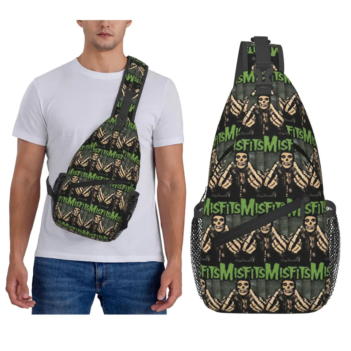 Misfits Skull moda Horror Punk bolso de pecho hombres Sling bandolera ...