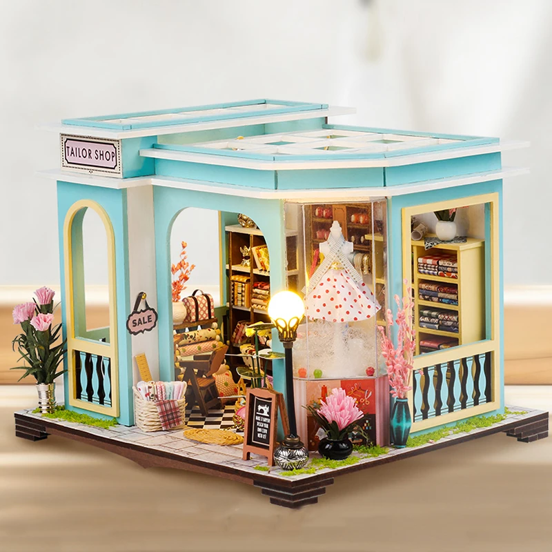 DIY Wooden Miniature Model Kit Tailor Shop Casa 3D Puzzle Dollhouse ...