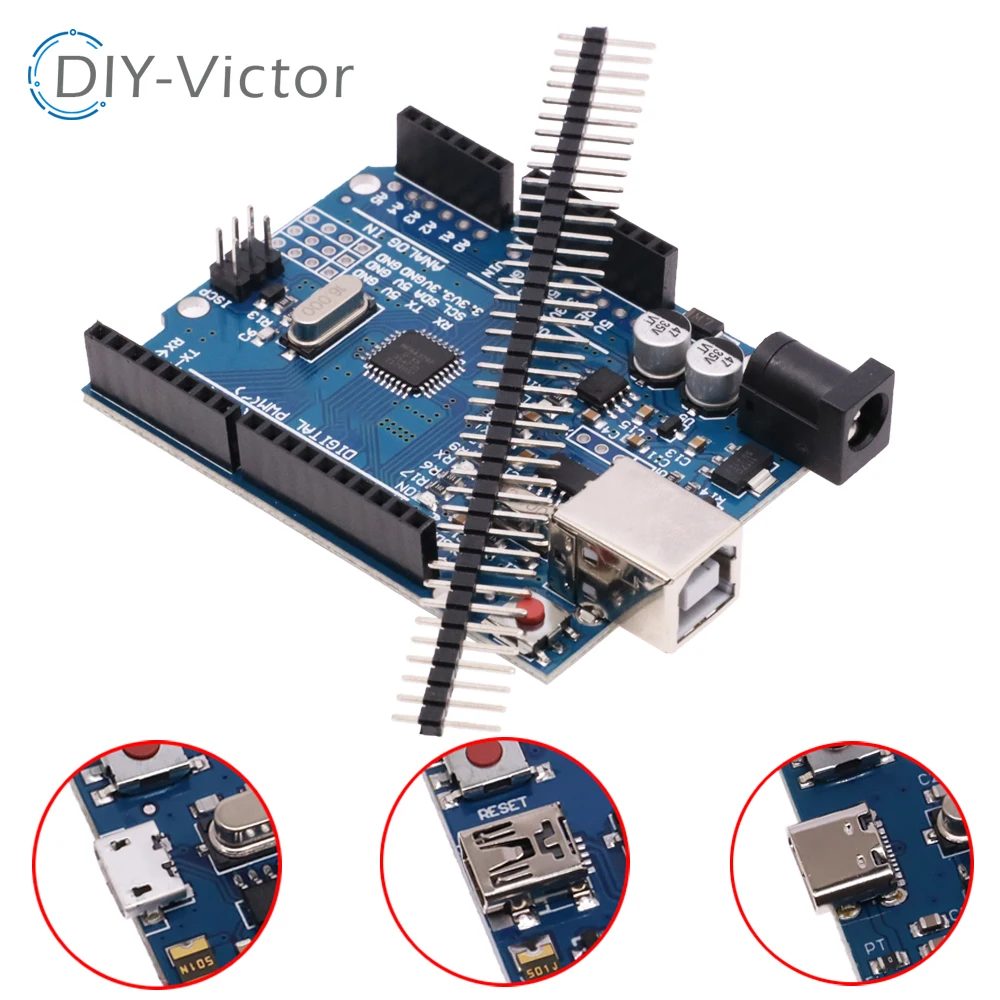 Uno R3 Ch340g Mini Micro Type-c Usb Atmega328p Chip 16mhz For Arduino Ch340 Atmega328p ...