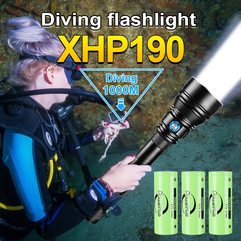 Dive-1000m-XHP190-Professional-Diving-Flashlight-Rechargeable-Diving ...