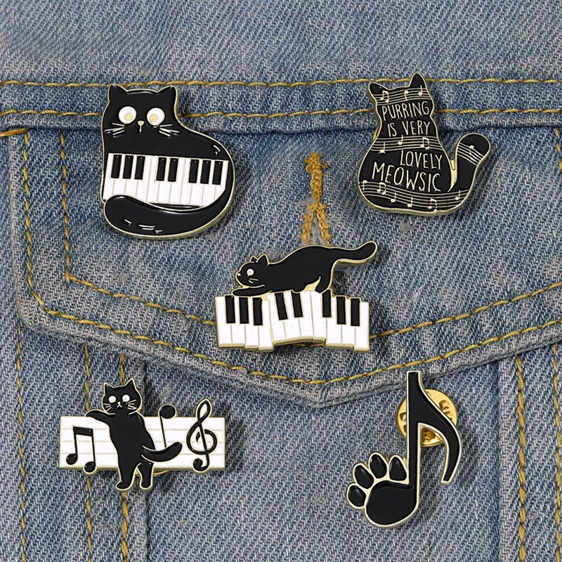 Creative-Black-Cat-Enamel-Pins-Musical-Instrument-Notes-Piano-Brooch ...