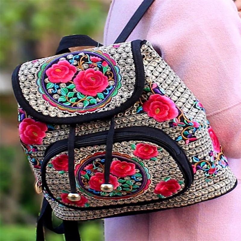 Floral-Embroidered-Casual-Canvas-Women-Backpacks-Girls-Ethnic ...