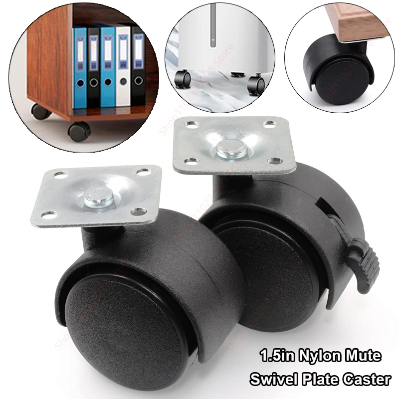 4pcs-Nylon-Mute-swivel-Plate-Caster-1-5in-With-Brake-Universal-Wheels ...