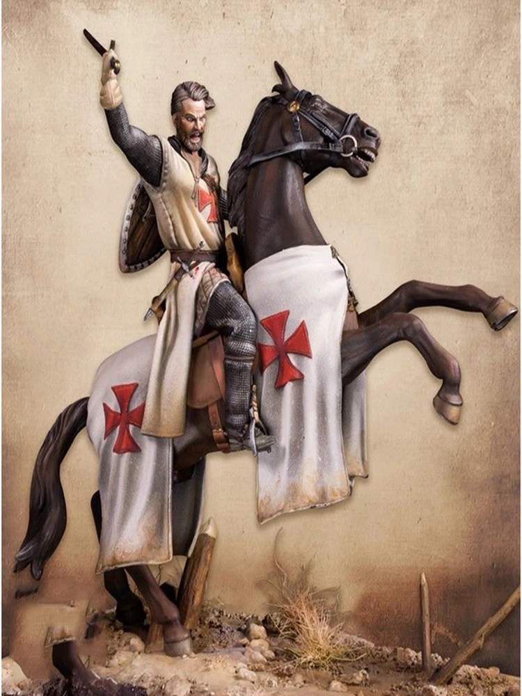 New Unassembled 1/24 75mm fantasy crusader with horse 75mm Resin Kit ...