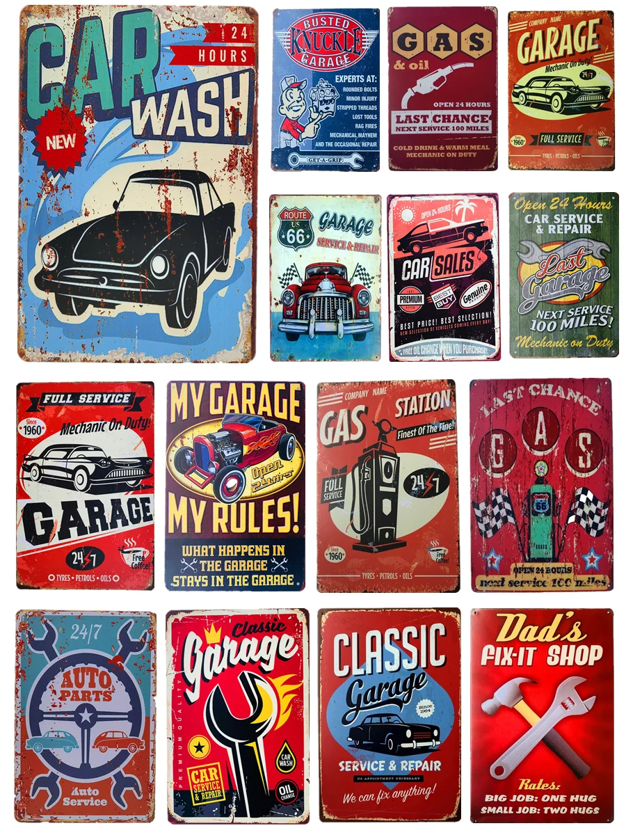 Metal-Tin-Sign-Plaque-Vintage-DAD-S-GARAGE-Retro-Garage-Car-Repair-Man ...