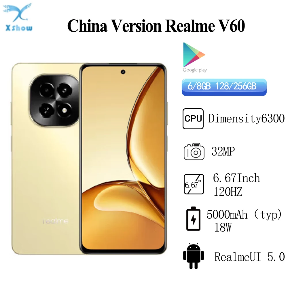 New-Original-Realme-V60-Dimensity-6300-5000mAh-typ-FastCharge-32MP-Rear ...