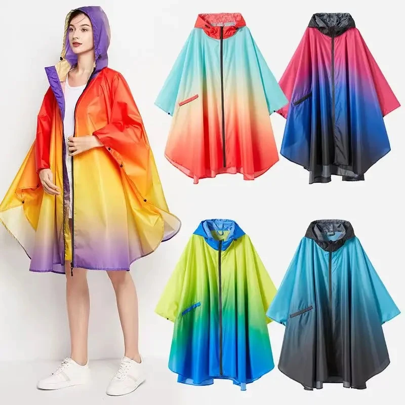Big-Size-Women-Gradient-Color-Raincoat-Lightweight-Rain-Coat-Poncho ...
