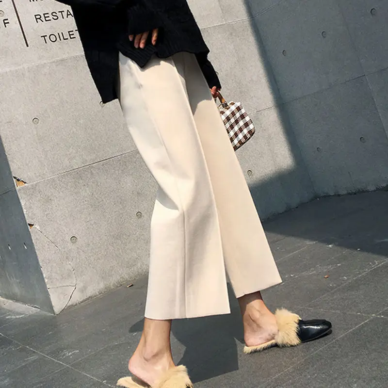 Autumn-Winter-Woolen-Cloth-Solid-Color-Wide-Leg-Women-Simplicity-Office ...