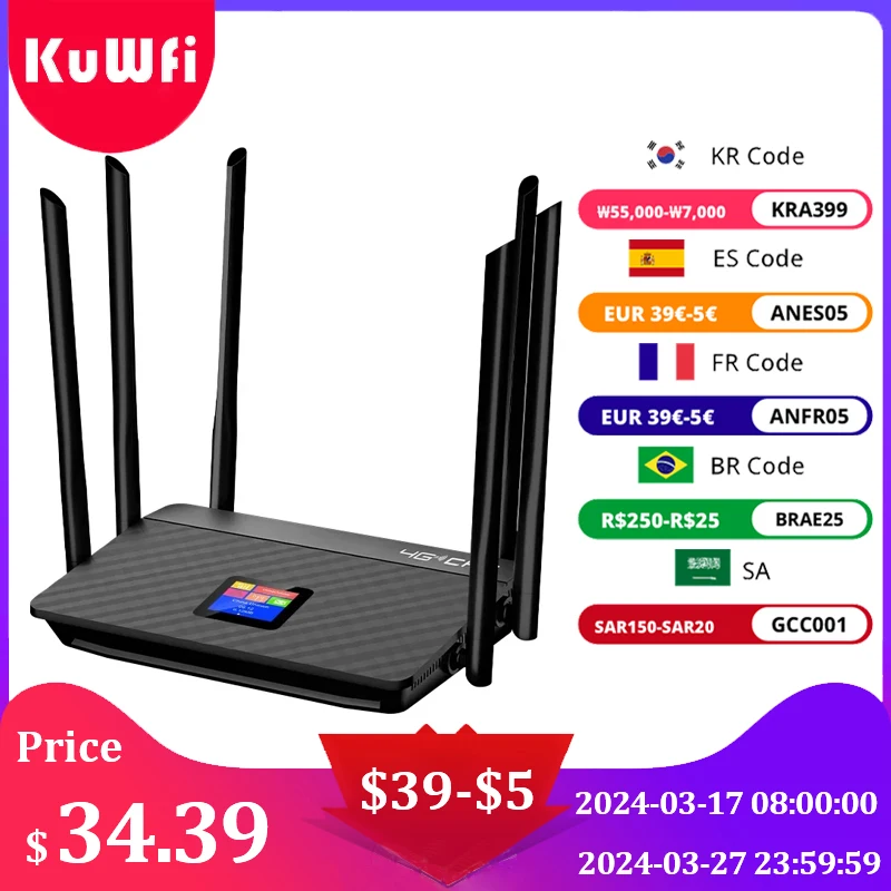 KuWfi 5200mAh 4G CPE Router LTE Wifi Router High Gain 6pcs External ...