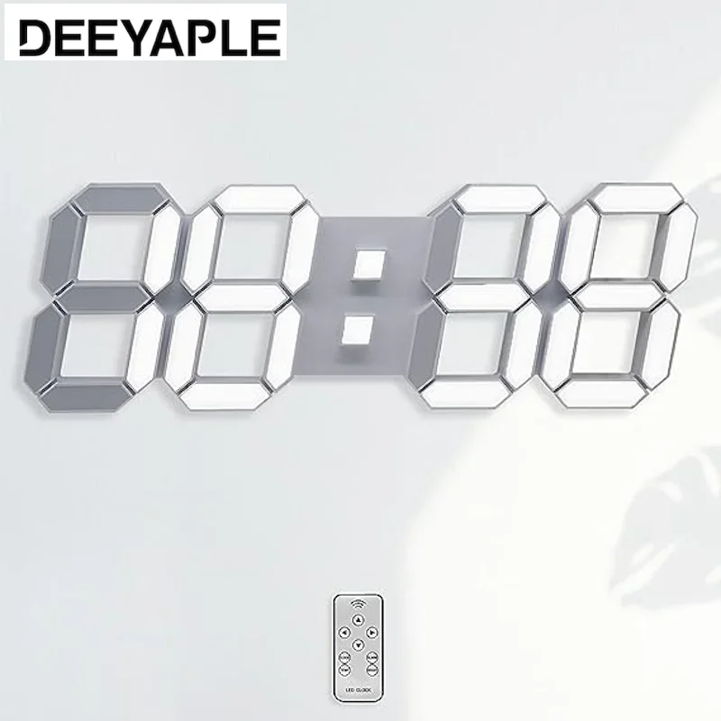 Deeyaple-3D-LED-Wall-Clock-15Inch-Digital-Alarm-Clock-Time-Date-Temp ...