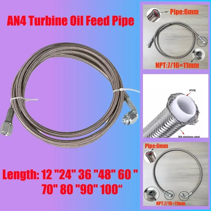 Car Accessories Turbo Oil Feed Line 4AN PTFE Stainless Steel Braided ...