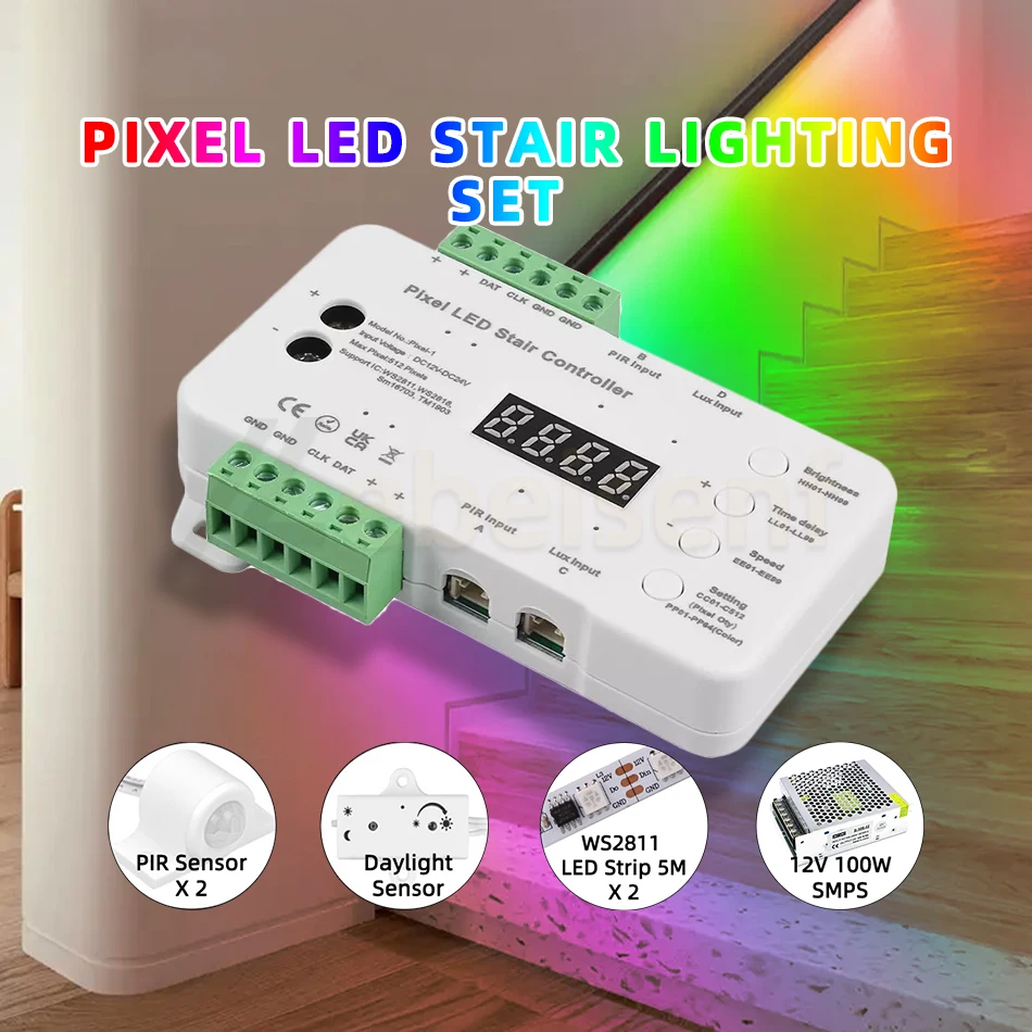10m/Set Pixel LED Stair Railing Controller PIR Motion Daylight Sensor ...
