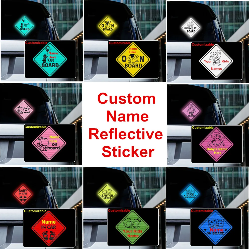 Custom-Name-Baby-Kids-On-Board-Highly-Reflective-Stickers-for-Car-Night ...